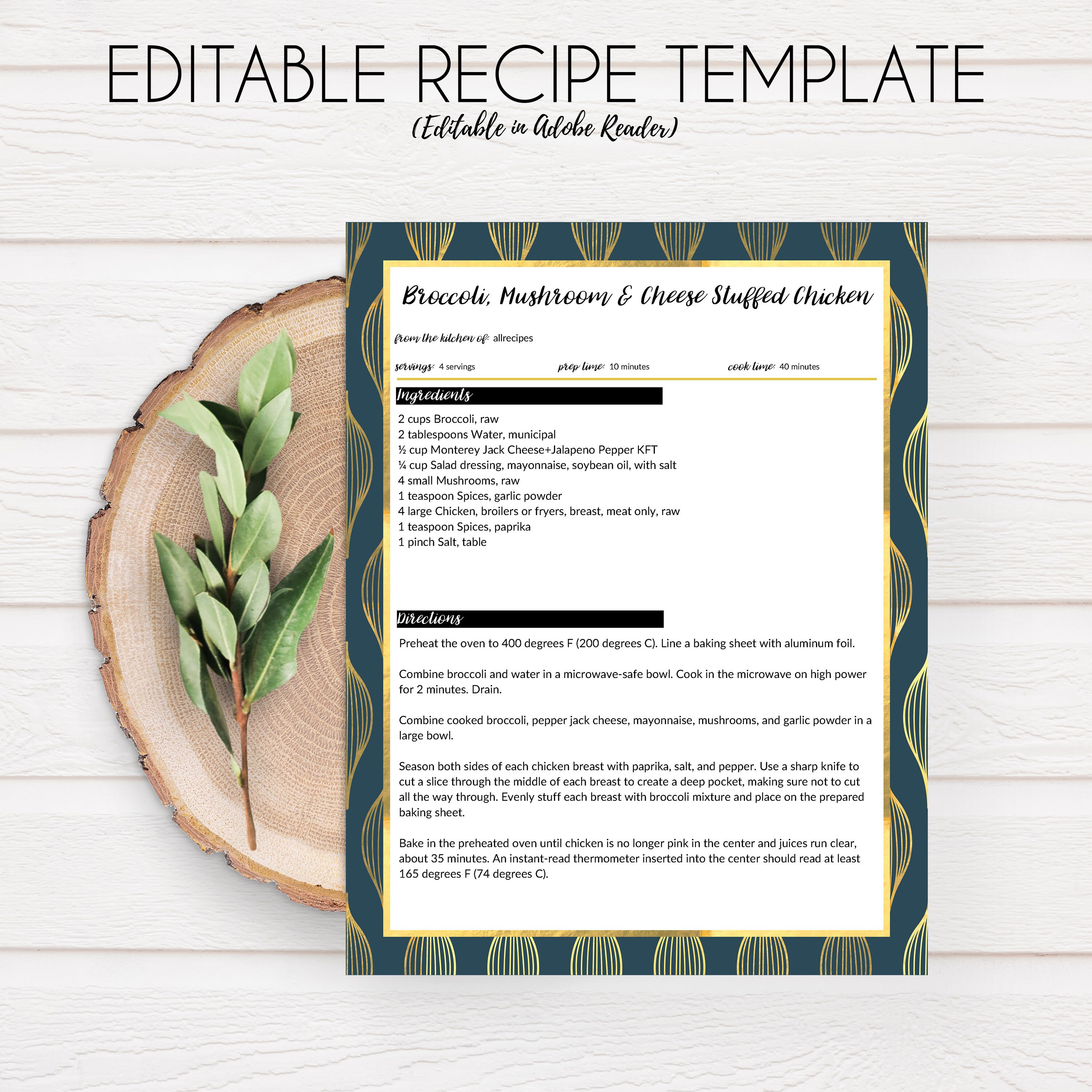 New Font Art Deco Recipe Binder Kit, Printable Recipe Binder, Cookbook ...