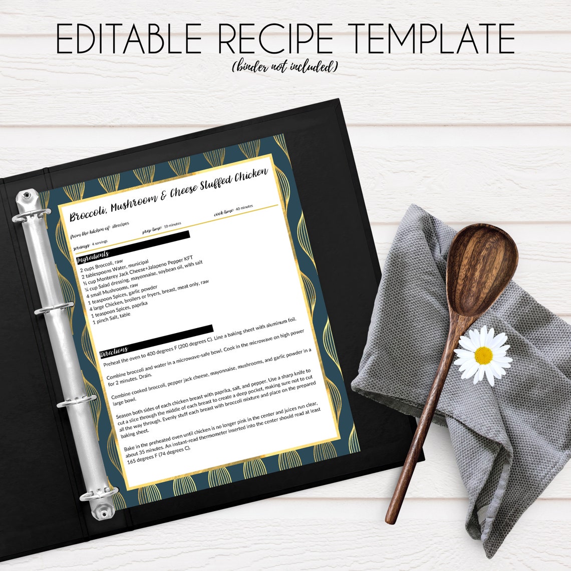 New Font Art Deco Recipe Binder Kit Printable Recipe Binder | Etsy