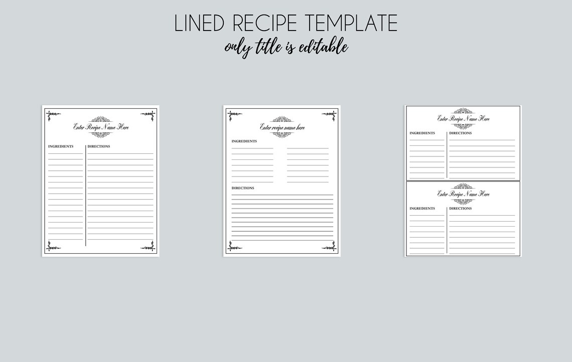 Chalkboard Recipe Binder Printable Kit, Editable DIY Recipe PDF Set ...