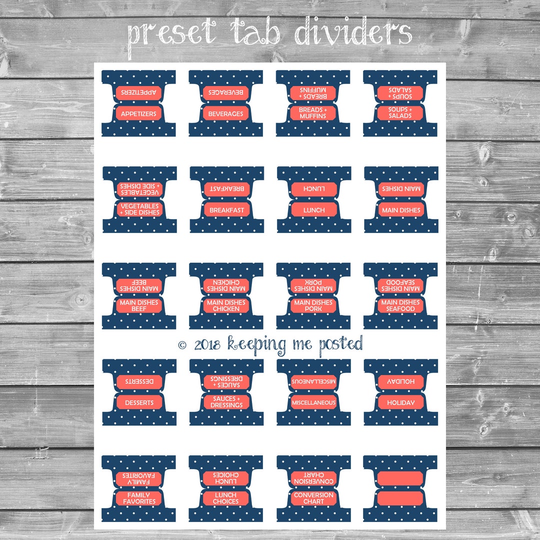 Polka Dot Foldover Divider Tabs, Rezeptbuch, digitale Datei, PDF, DIY ...