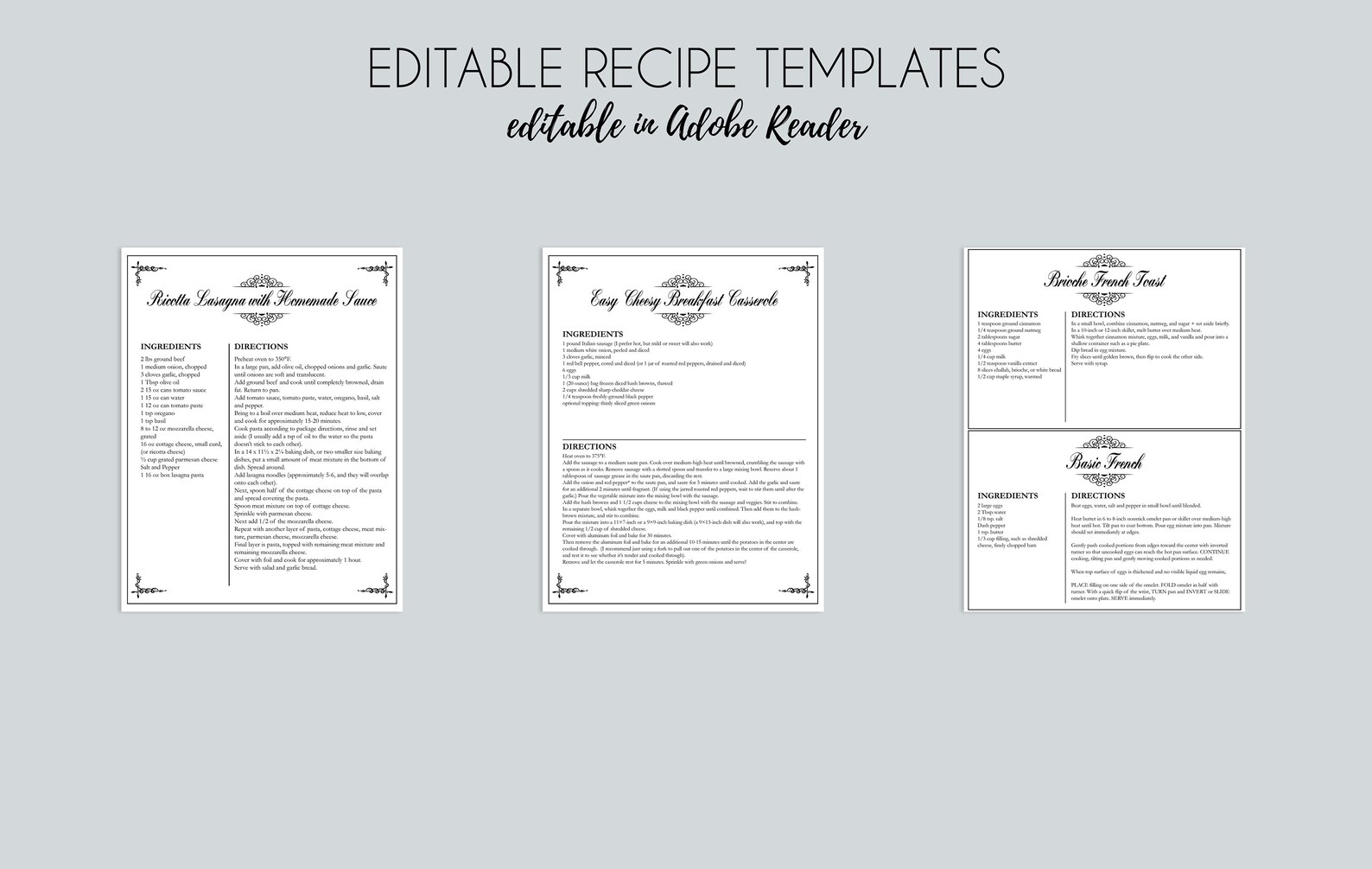 Chalkboard Recipe Binder Printable Kit, Editable DIY Recipe PDF Set ...
