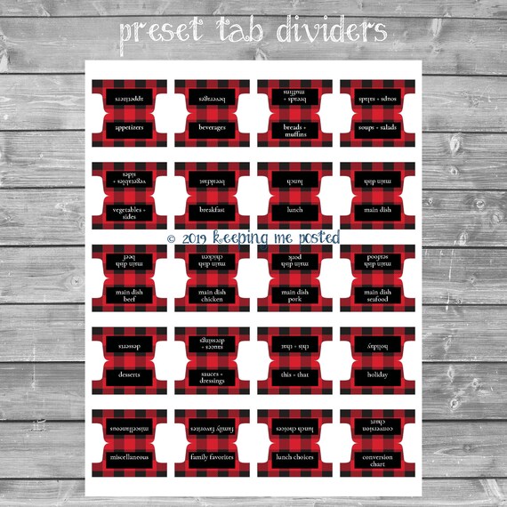 Buffalo Check Red Black Foldover Divider Tabs Recipe | Etsy