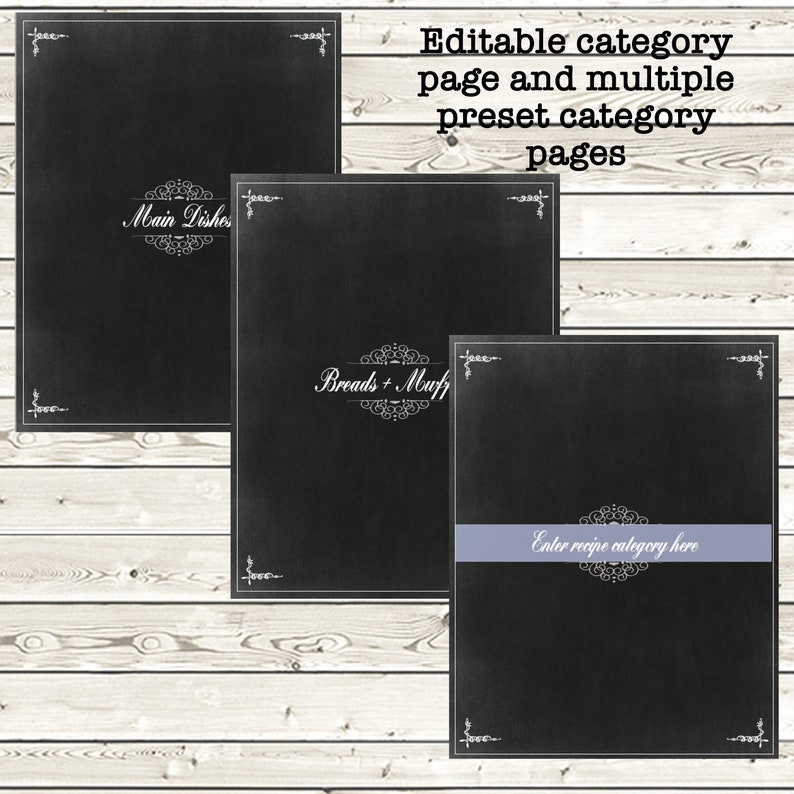 Chalkboard Recipe Binder Printable Kit Editable DIY Recipe | Etsy