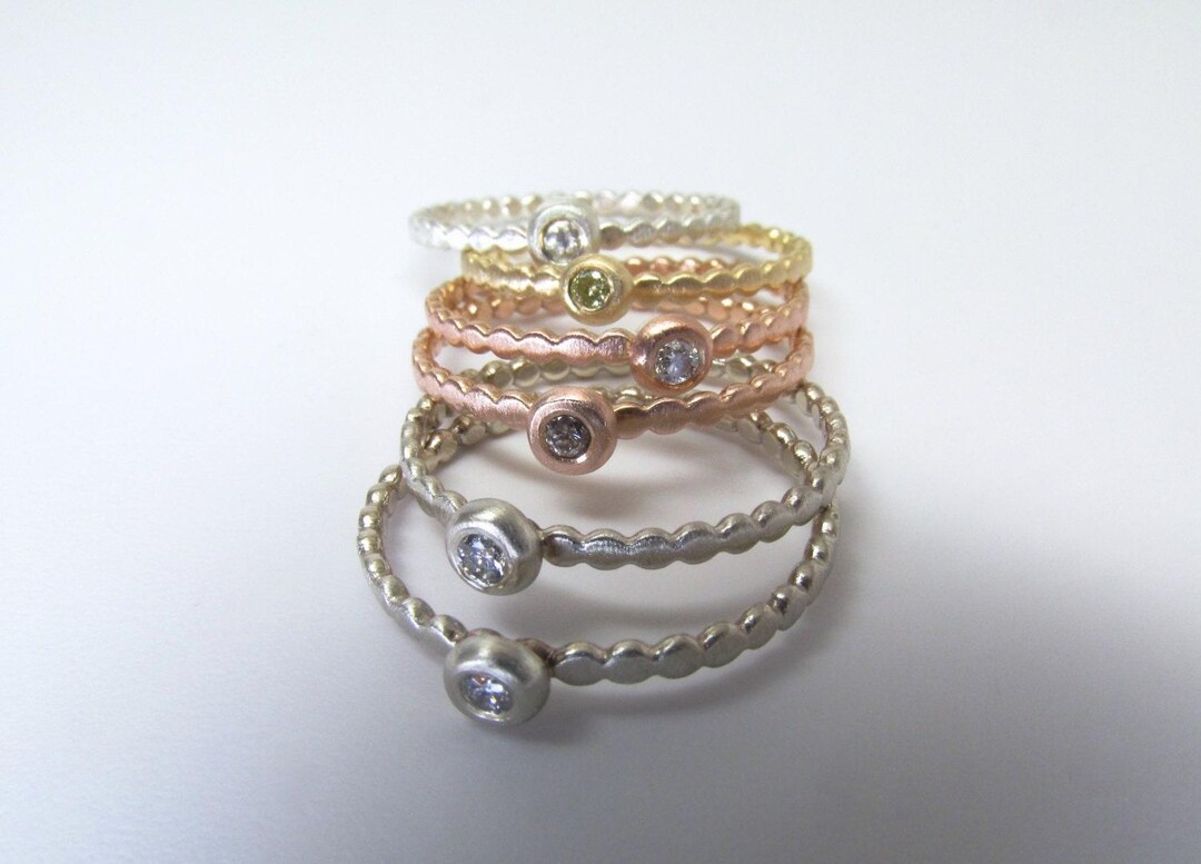 Solitaire Diamond Pebble Rings Set With Diamonds or Sapphires. Rose ...