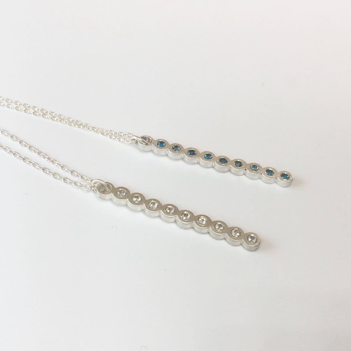 Bar Pendant in Sterling Silver White Sapphire London Blue Topaz ...