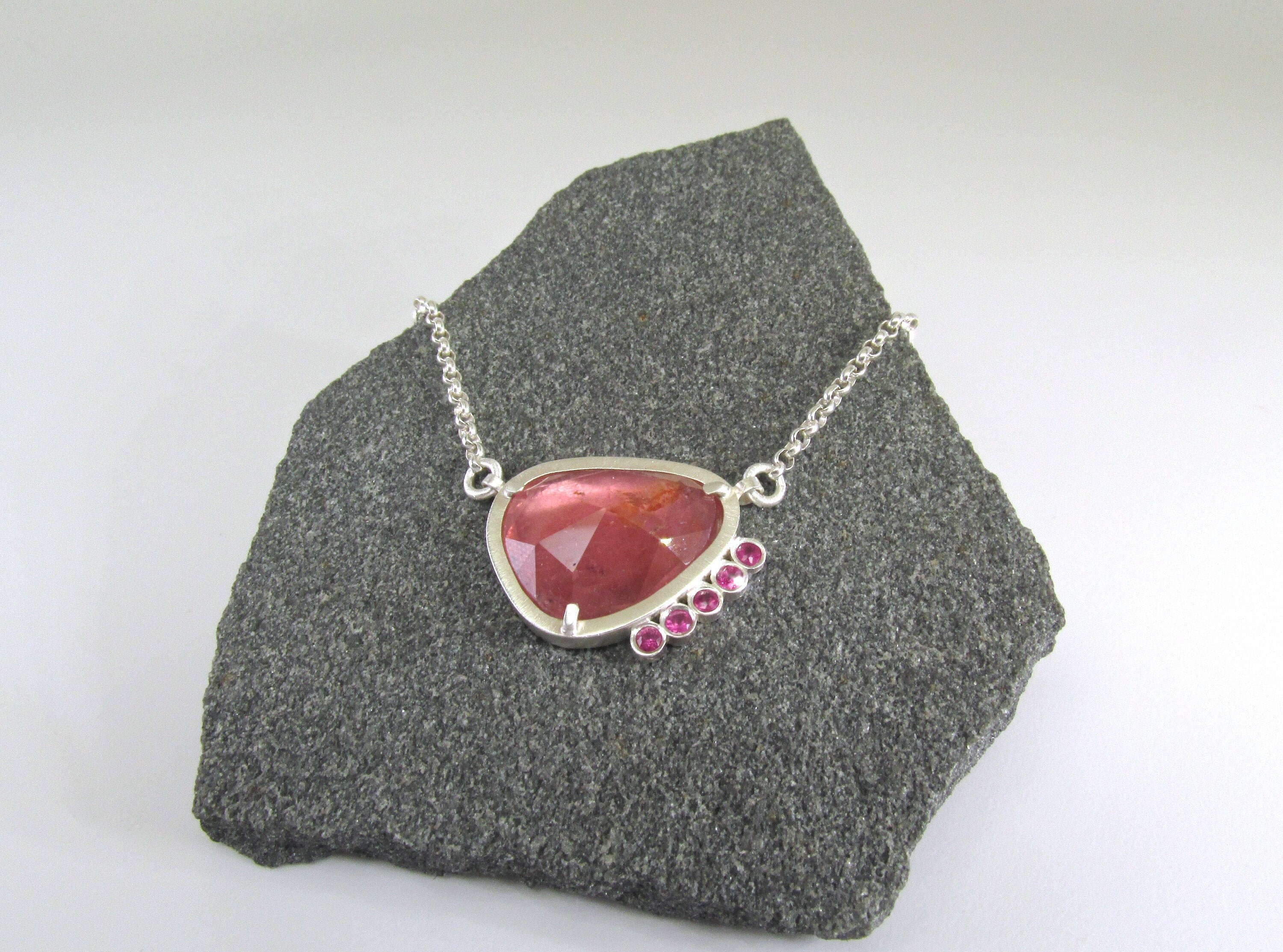 Pink Tourmaline Pendant With Ruby Accent Stone in Sterling - Etsy