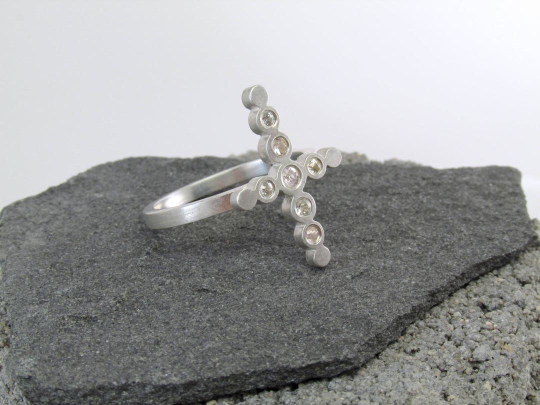 Star Ring in Sterling Silver With White Sapphires Four Point Star Ring ...