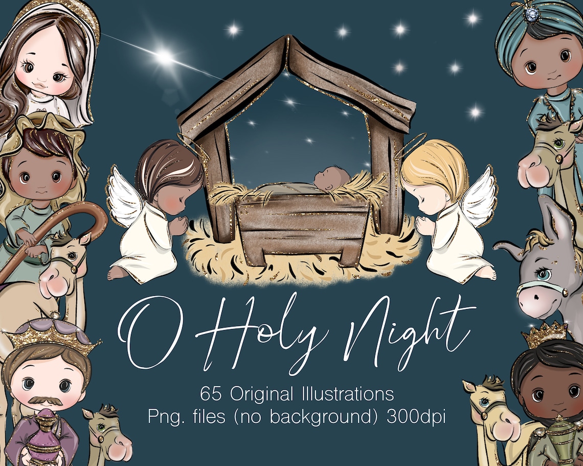 O Holy Night Clip Art Pack, Cute Planner Stickers, Angels, Nativity ...