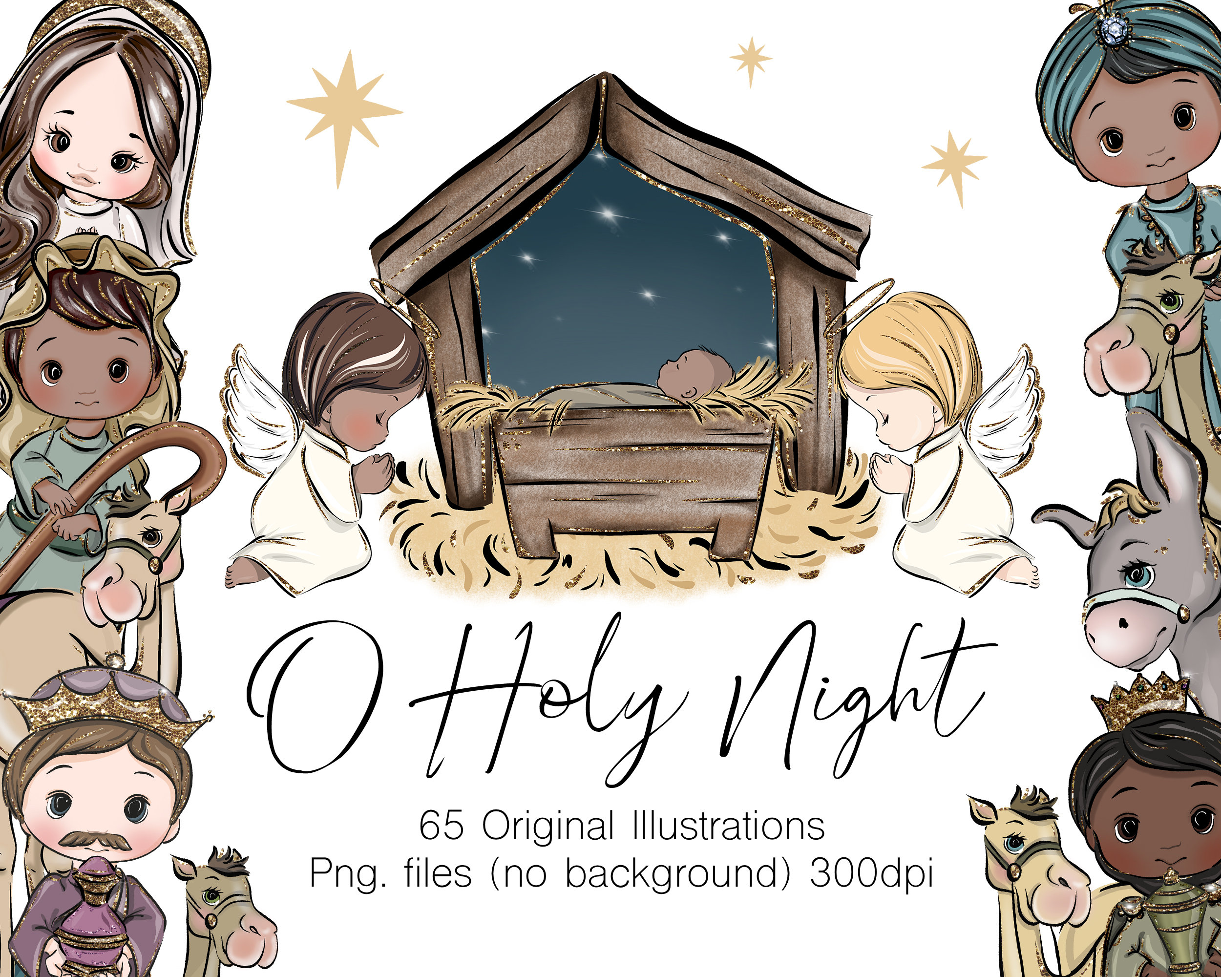 O Holy Night Clip Art Pack, Cute Planner Stickers, Angels, Nativity ...