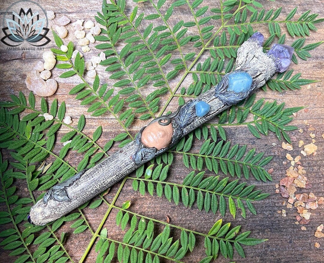Crystal Wand Goddess Aqua Stones | Ocean Stoned Wand | Nature Wooden ...