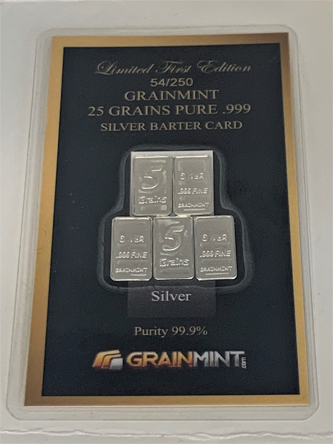 25 Grains 999 Silver Bullion Numbered Limited Edition Barter Card 5x 5 ...