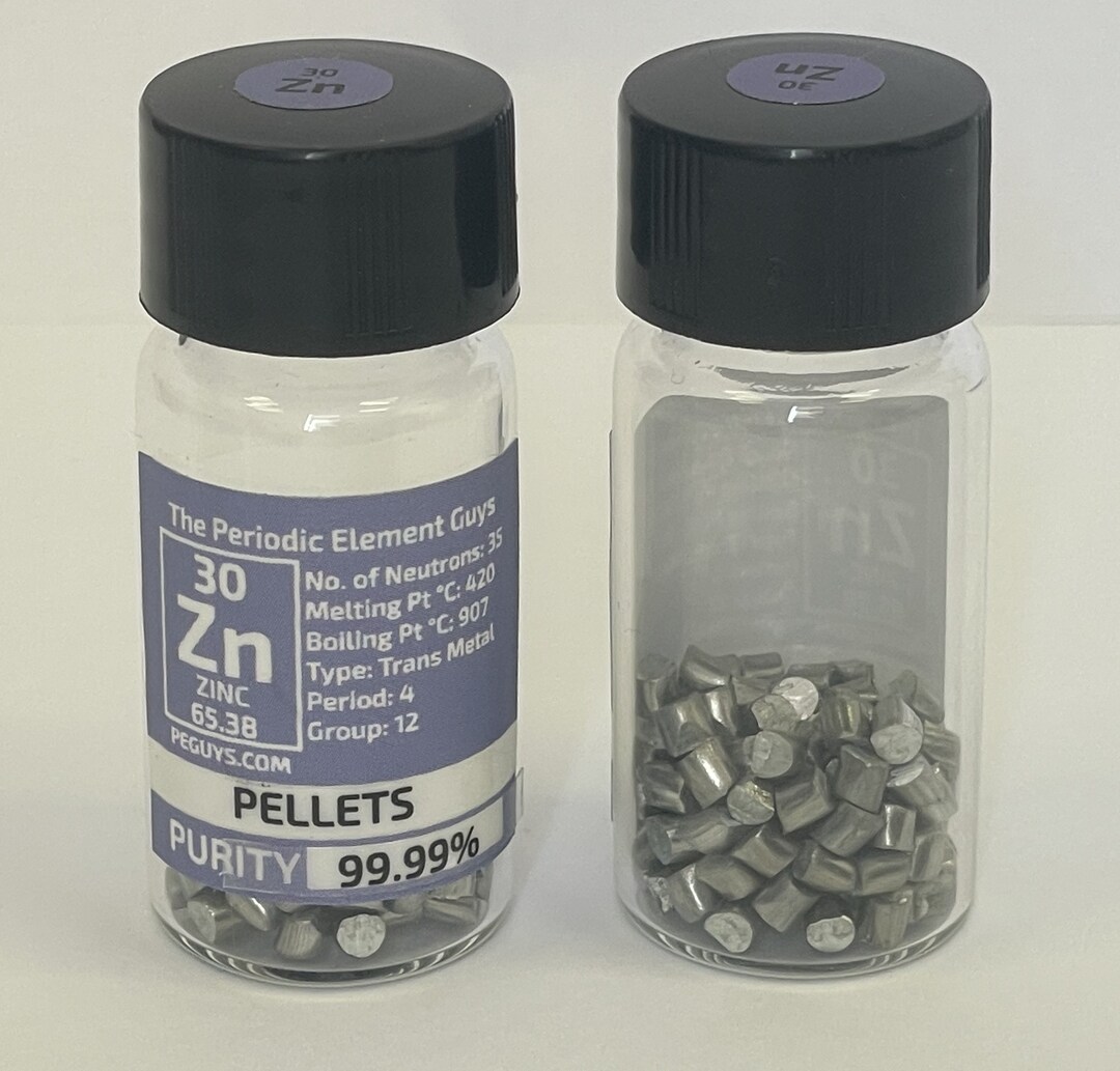 Zinc Metal Pellets 99.99% Purity 15 Grams in Our Fully Labeled Glass ...