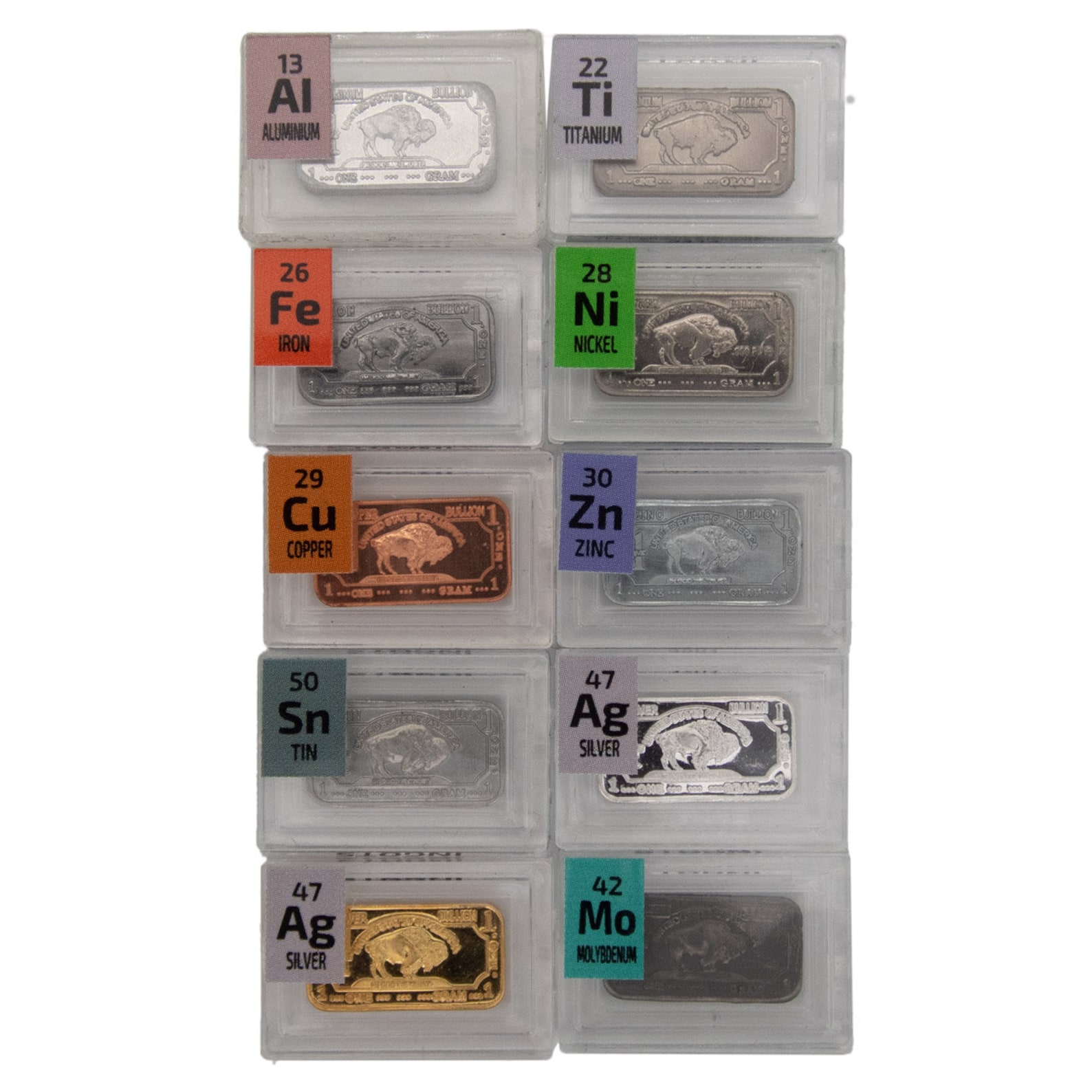 10 X 1 Gram Metal Bullion .999 Ingots in Periodic Element Tiles.iron ...
