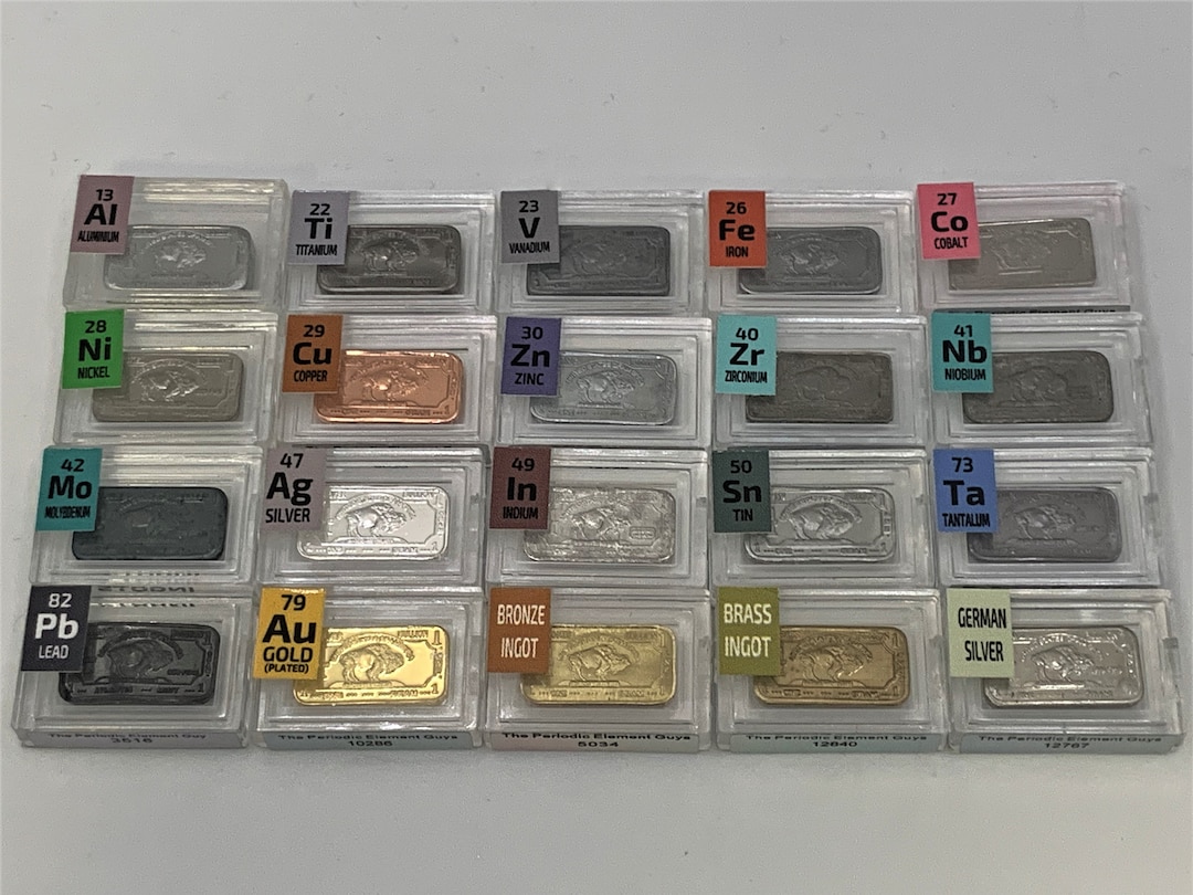 20 X 1 Gram Periodic Element Metal Ingots SILVER X 2, Tantalum, Cobalt ...