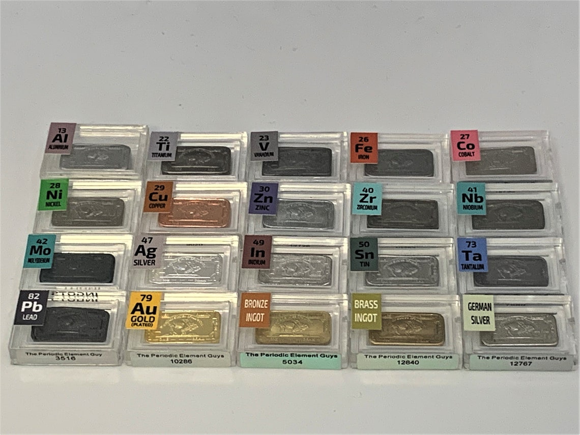 20 X 1 Gram Periodic Element Metal Ingots SILVER X 2, Tantalum, Cobalt ...