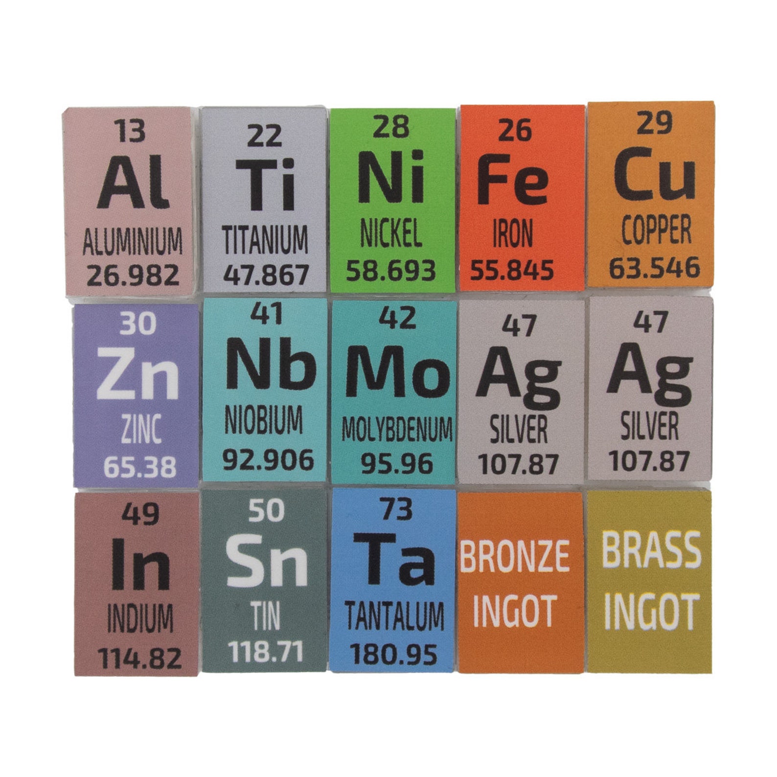 15 X 1 Gram Periodic Element Metal Ingots SILVER X 2, Tantalum, Indium ...