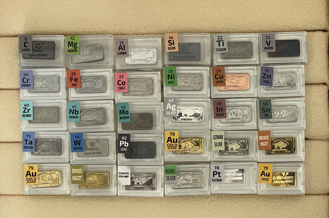 30 Metal Ingots Each in a Labeled Periodic Element Tile in Luxury ...