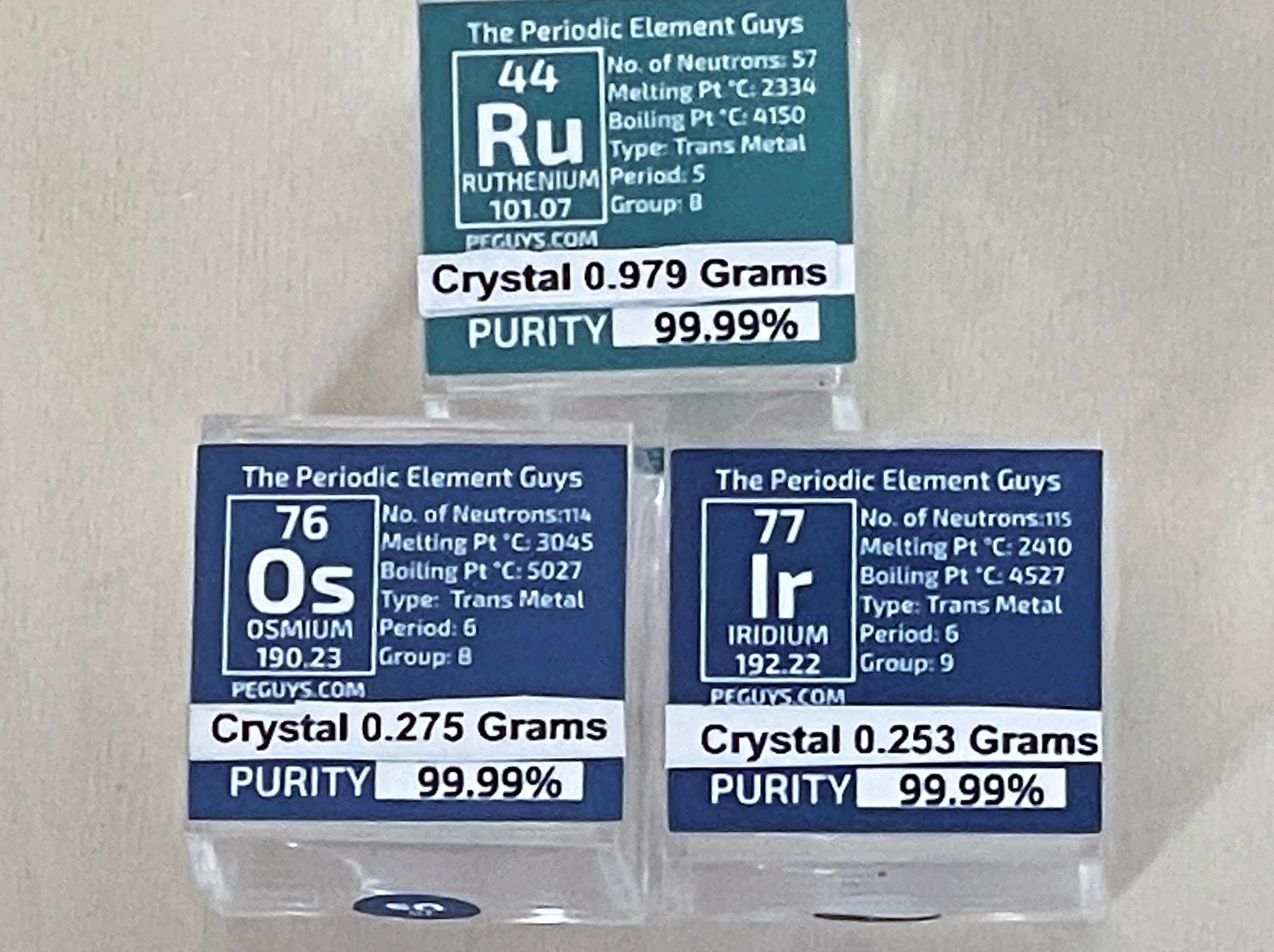 Ruthenium Osmium and Iridium Crystals 99.99% Pure. in a Labeled Magnify ...