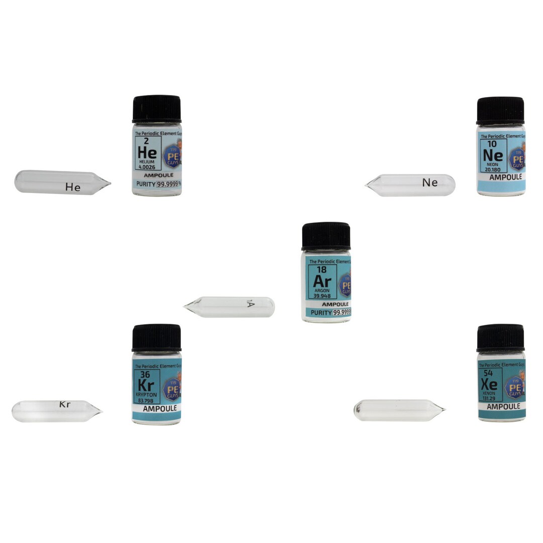 Noble Gases Set Ampoules in Labelled Bottle Helium Neon Argon Krypton ...