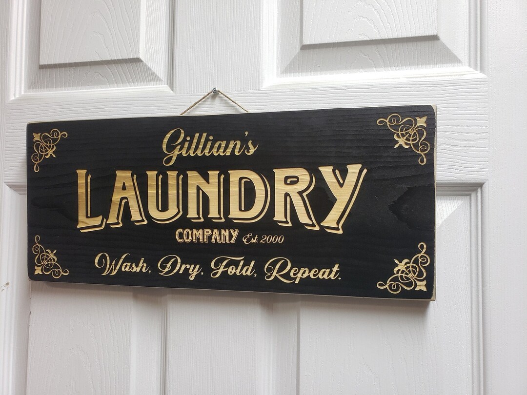 Customizable Laundry Room Wood Door Sign Wash Dry Fold Repeat - Etsy