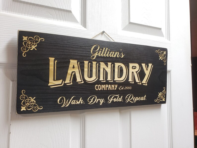 Customizable Laundry Room Wood Door Sign Wash Dry Fold Repeat - Etsy