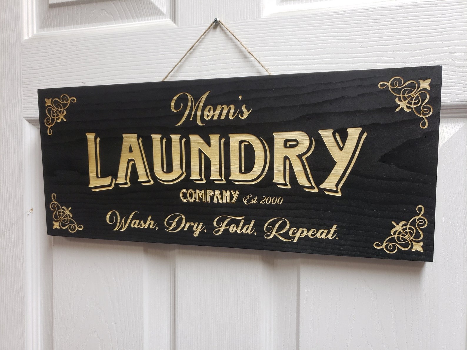 Customizable Laundry Room Wood Door Sign Wash Dry Fold Repeat - Etsy