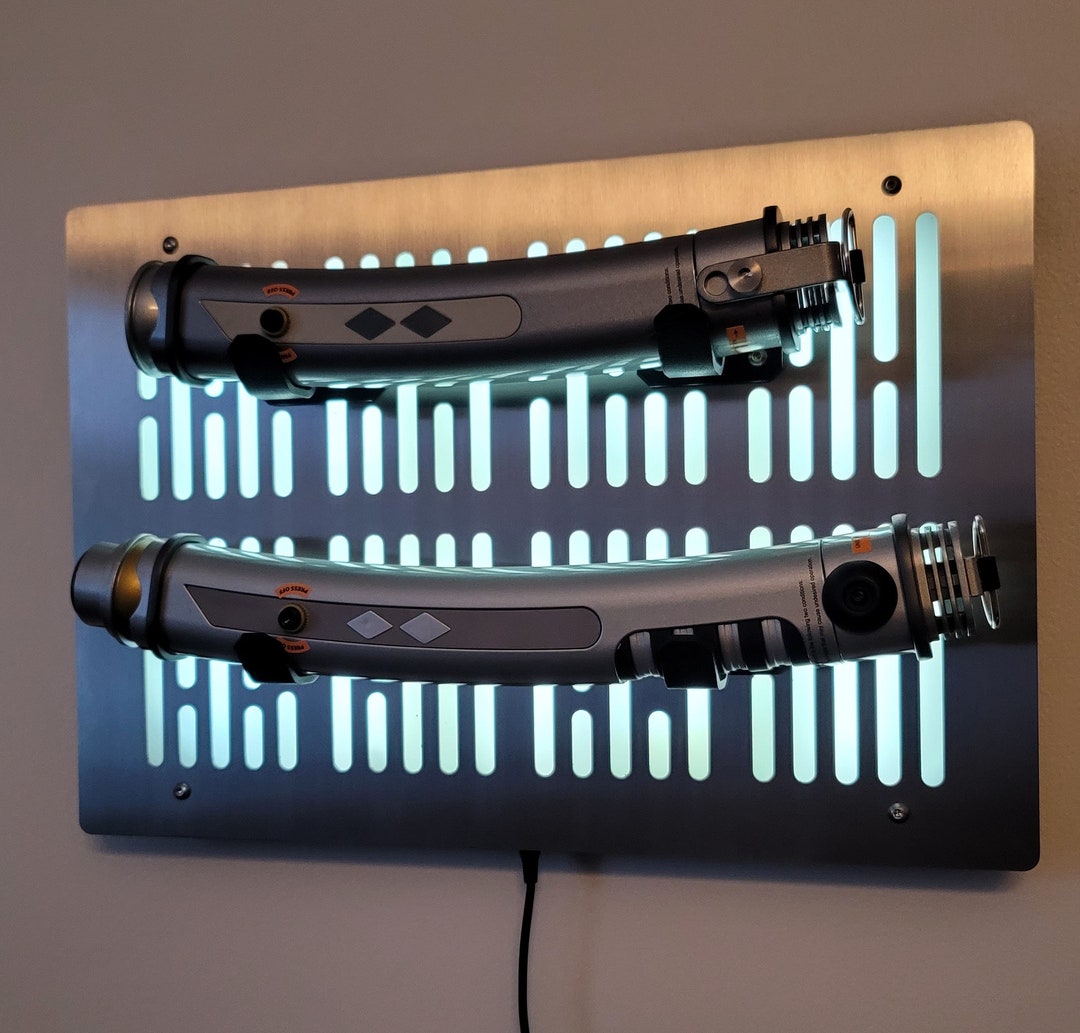 Stainless Finish Double Lightsaber Wallmount Display Stand With LED ...
