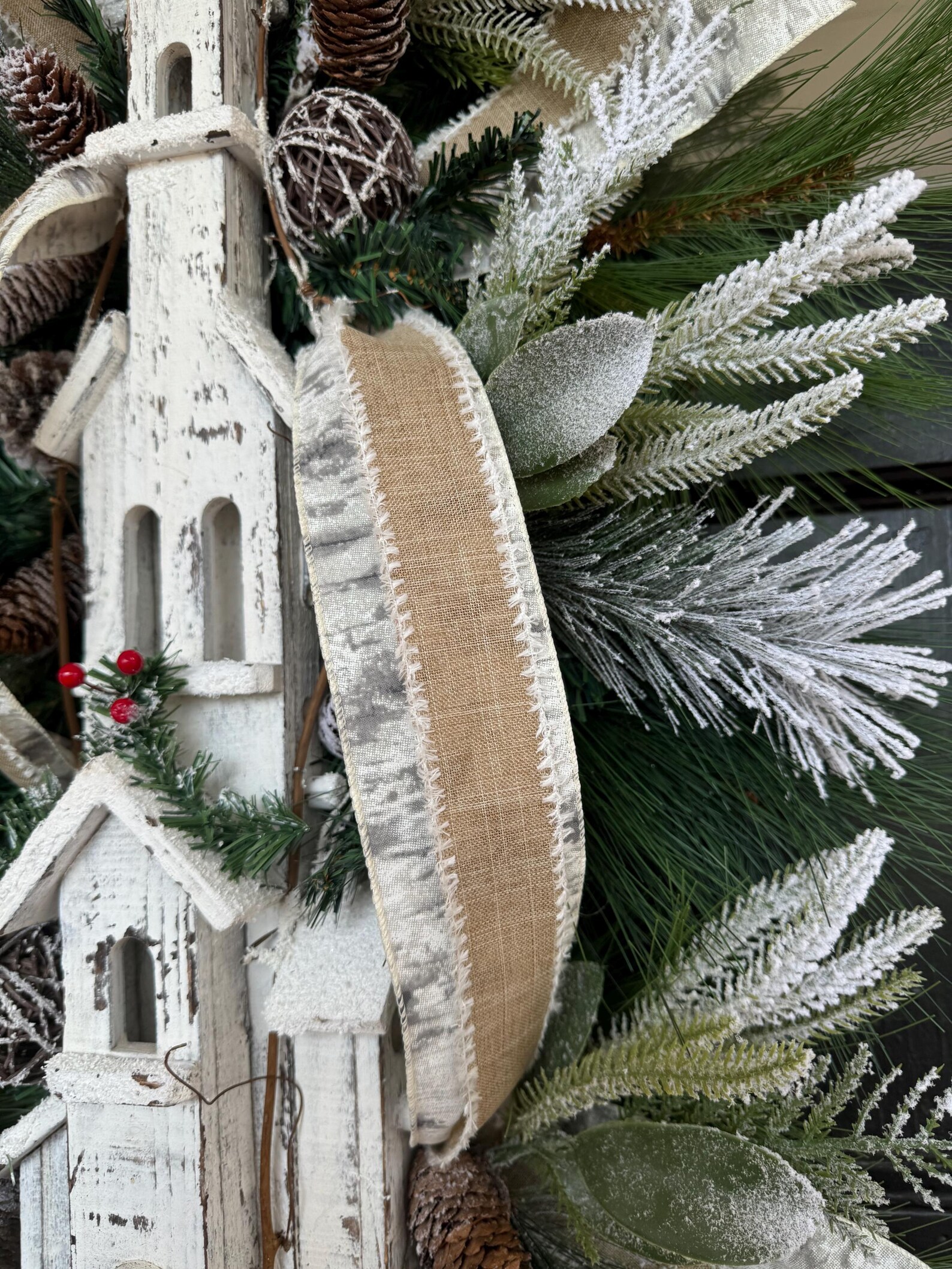 Winter Church Swag, Winter Lighted Church Wreath, Rustic Front Door ...