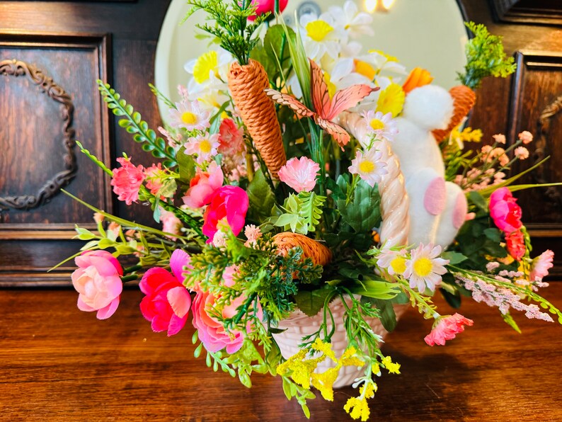 Easter Centerpiece, Ceramic Easter Basket Flower Arrangement, Bunny ...