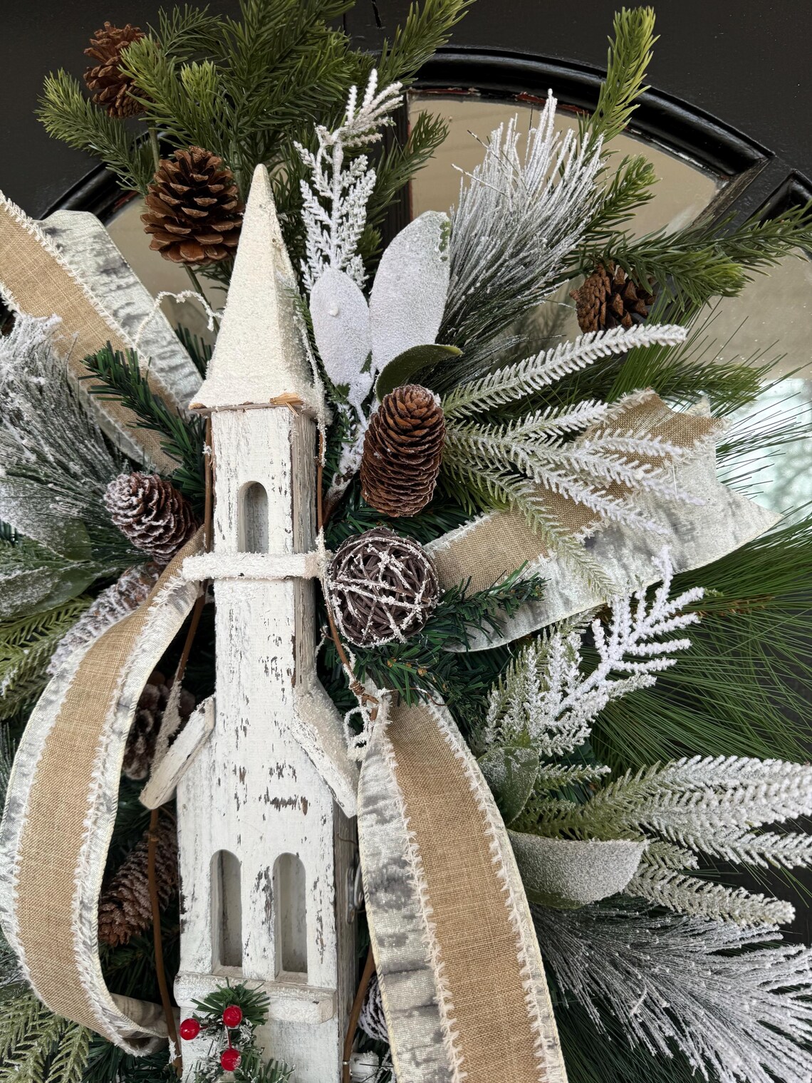 Winter Church Swag, Winter Lighted Church Wreath, Rustic Front Door ...
