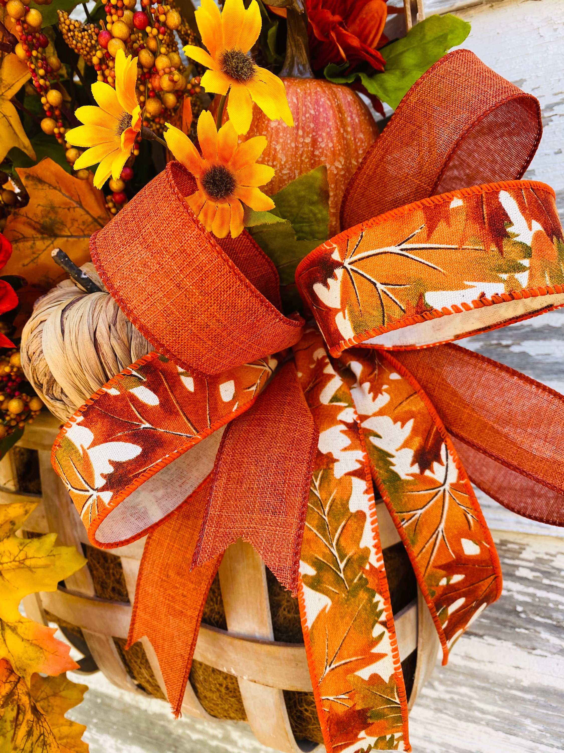 Fall Tobacco Basket Wreath, Fall Farmhouse Basket Wreath, Fall Decor ...