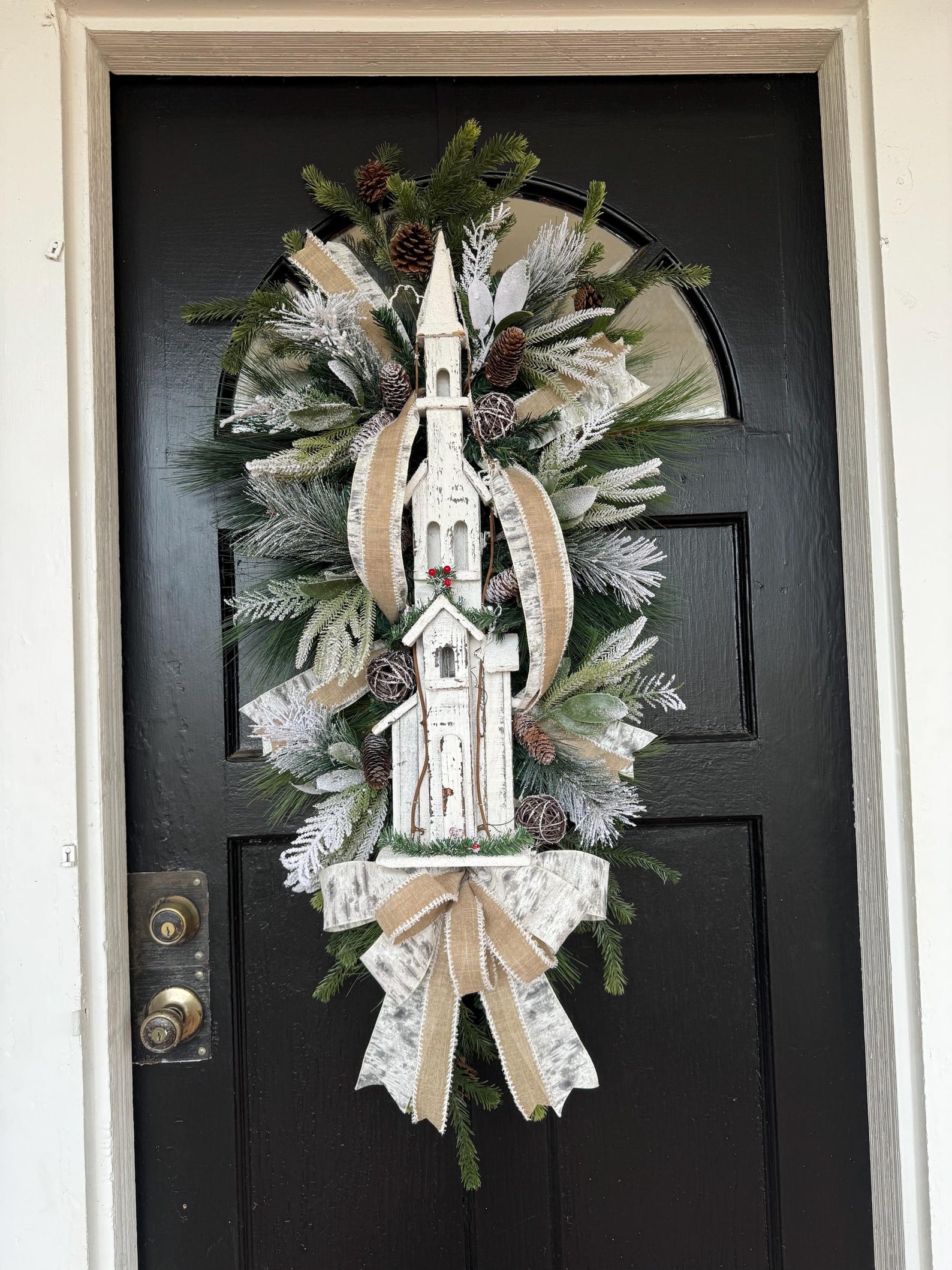 Winter Church Swag, Winter Lighted Church Wreath, Rustic Front Door ...