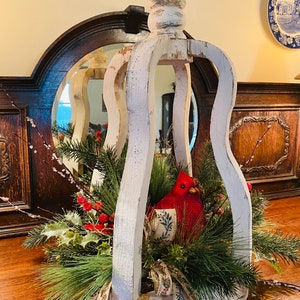 Cardinal Lantern Arrangement, Red Cardinal Centerpiece, Rustic Cardinal ...