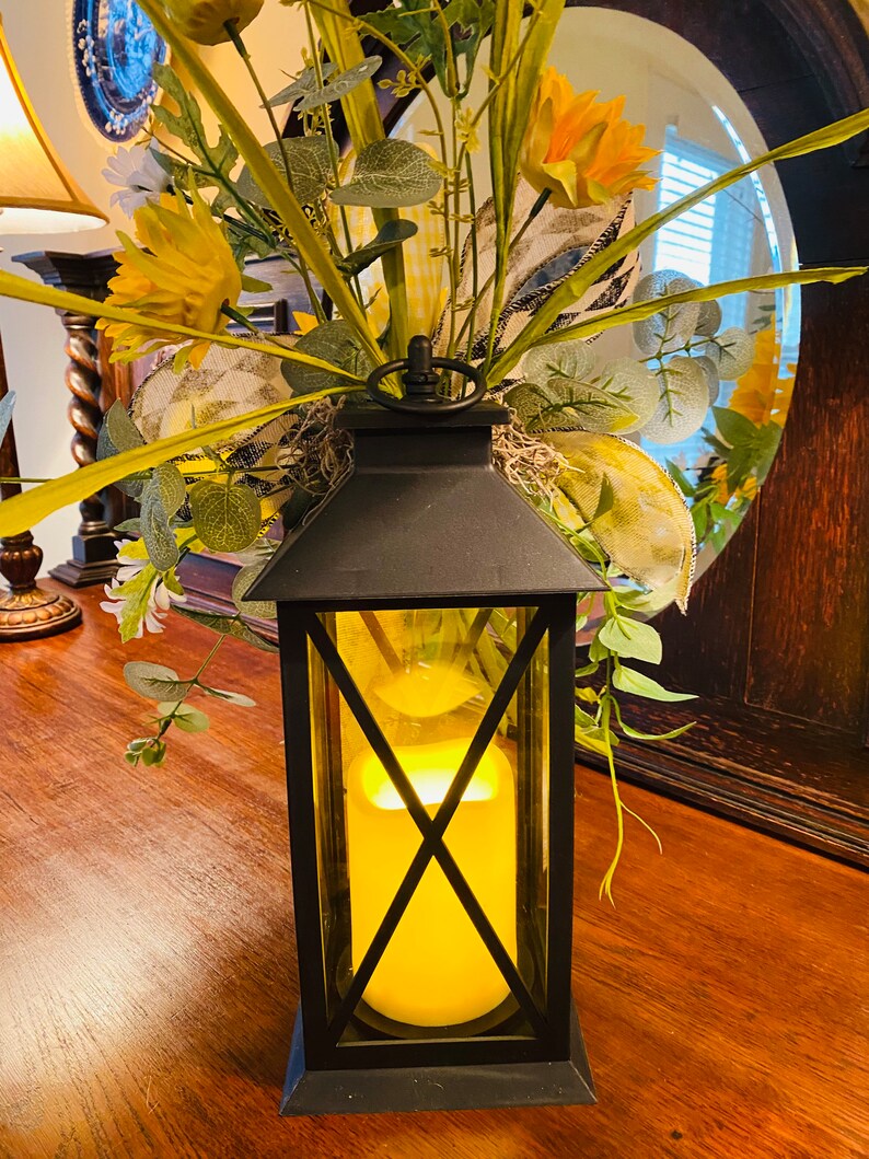 Sunflower Lantern Swag, Battery Operated Lantern, Sunflower Lantern ...