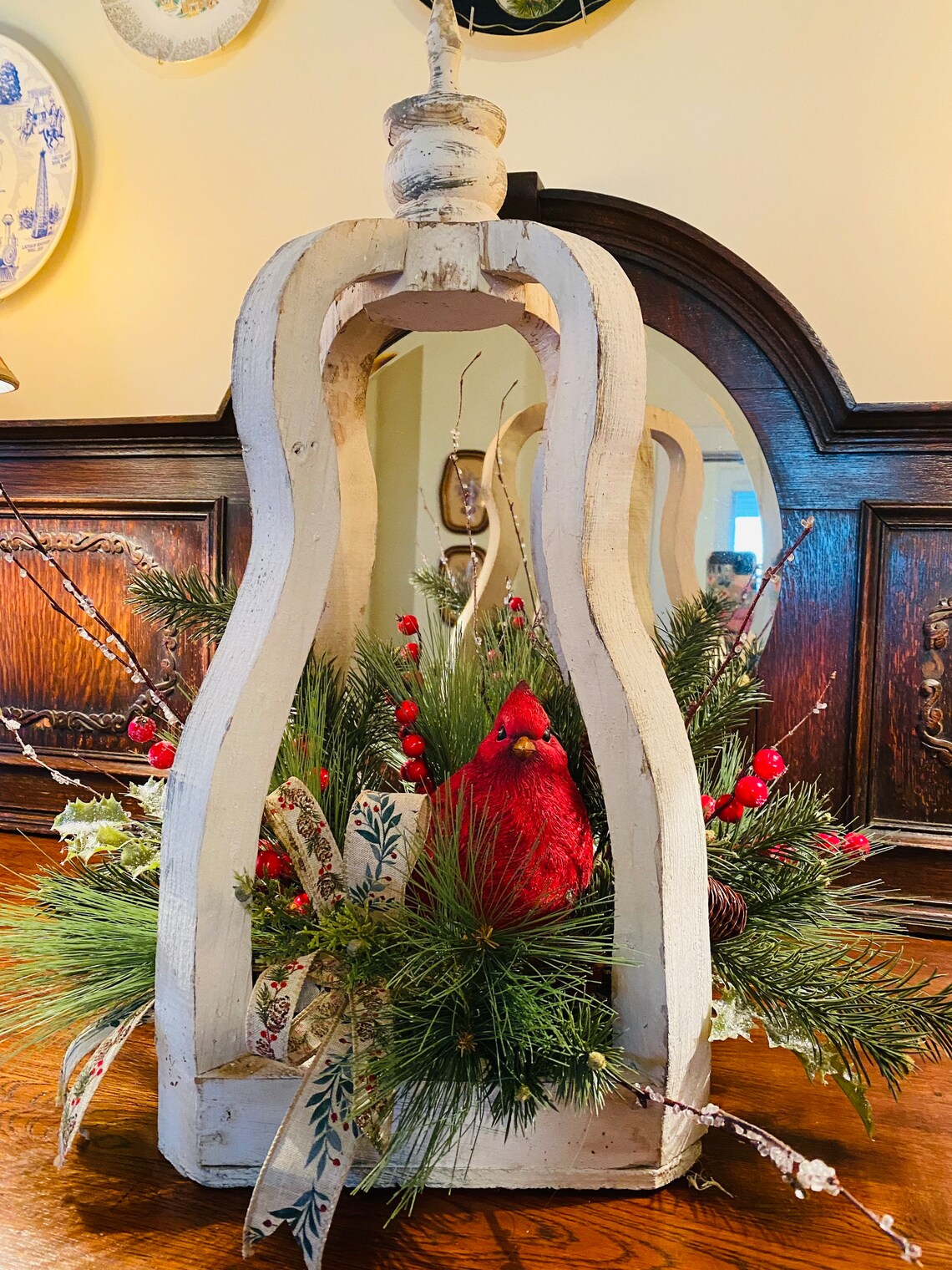 Cardinal Lantern Arrangement Red Cardinal Centerpiece Rustic - Etsy