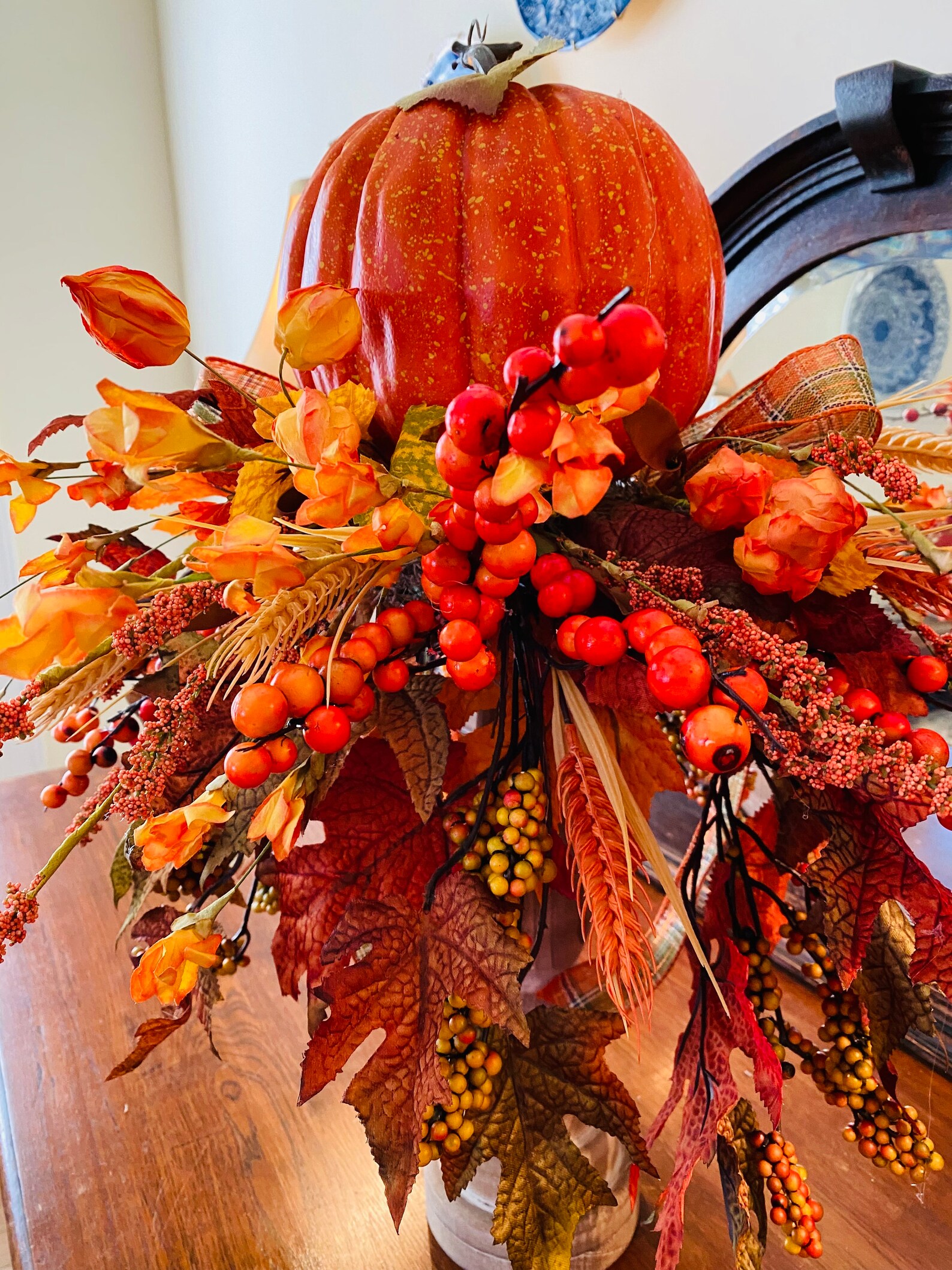 Fall Candlestick Centerpiece, Fall Pumpkin Centerpiece, Fall Tabletop ...