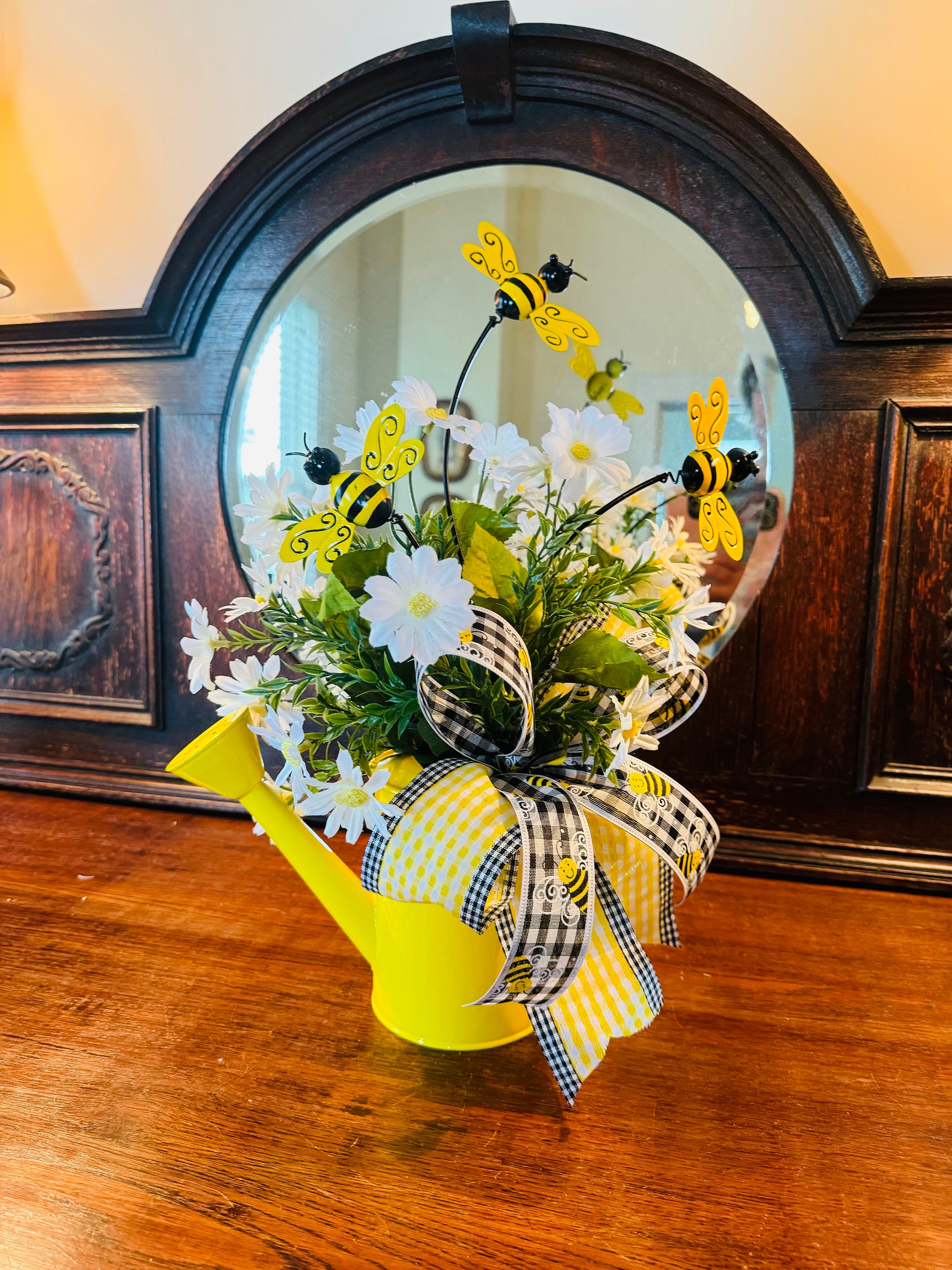 Bee Watering Can Arrangement, Bee Centerpiece, Bee and Daisy Tabletop ...