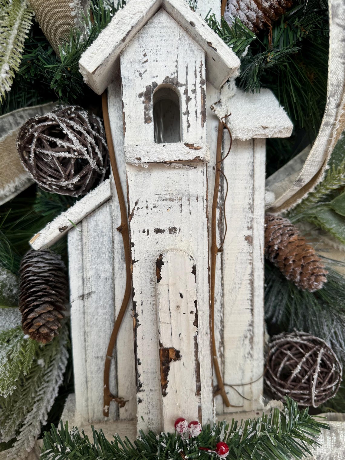 Winter Church Swag, Winter Lighted Church Wreath, Rustic Front Door ...