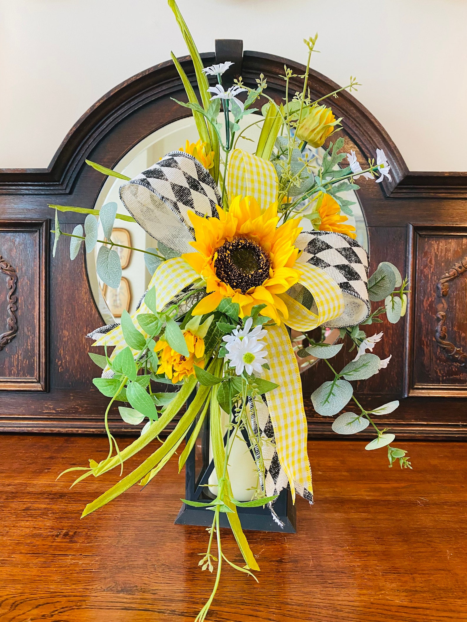 Sunflower Lantern Swag, Battery Operated Lantern, Sunflower Lantern ...