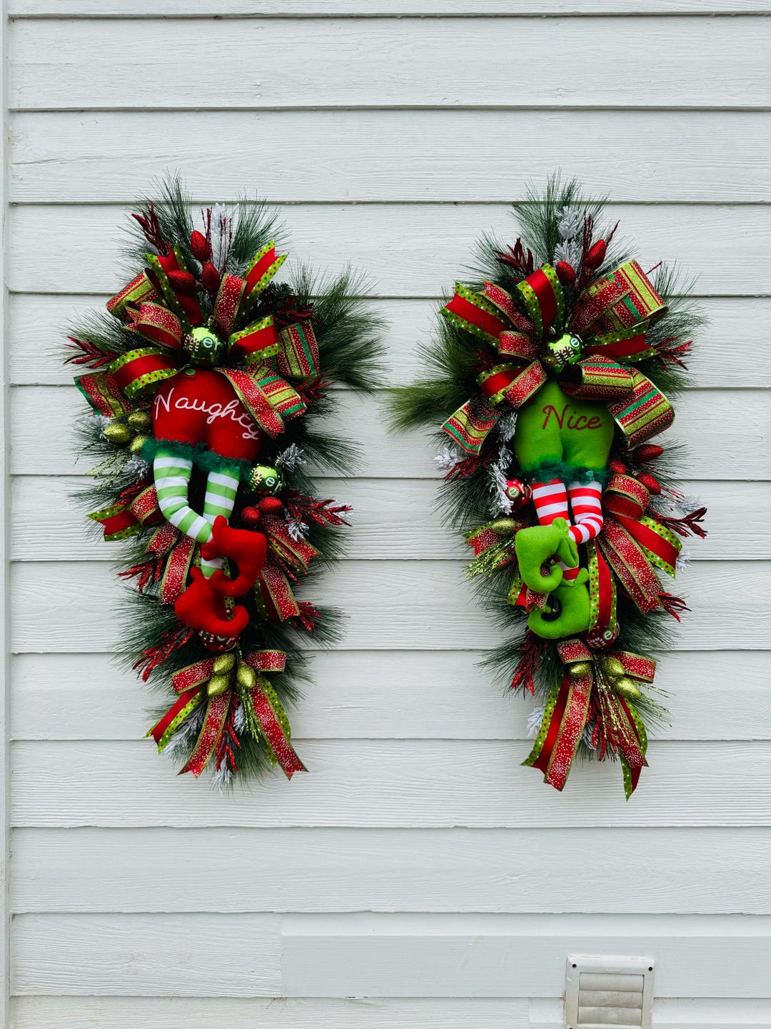 Christmas Elf Double Door Swag, Christmas Home Decor, Christmas Front ...