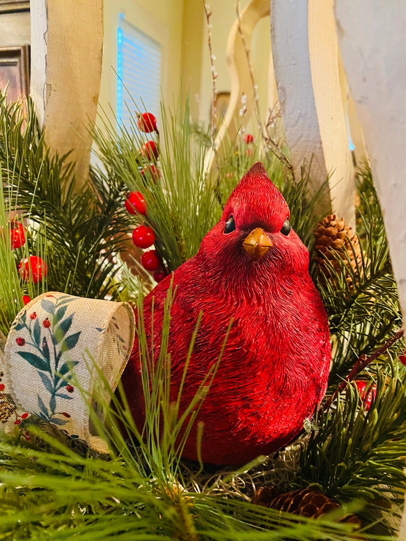 Cardinal Lantern Arrangement, Red Cardinal Centerpiece, Rustic Cardinal ...