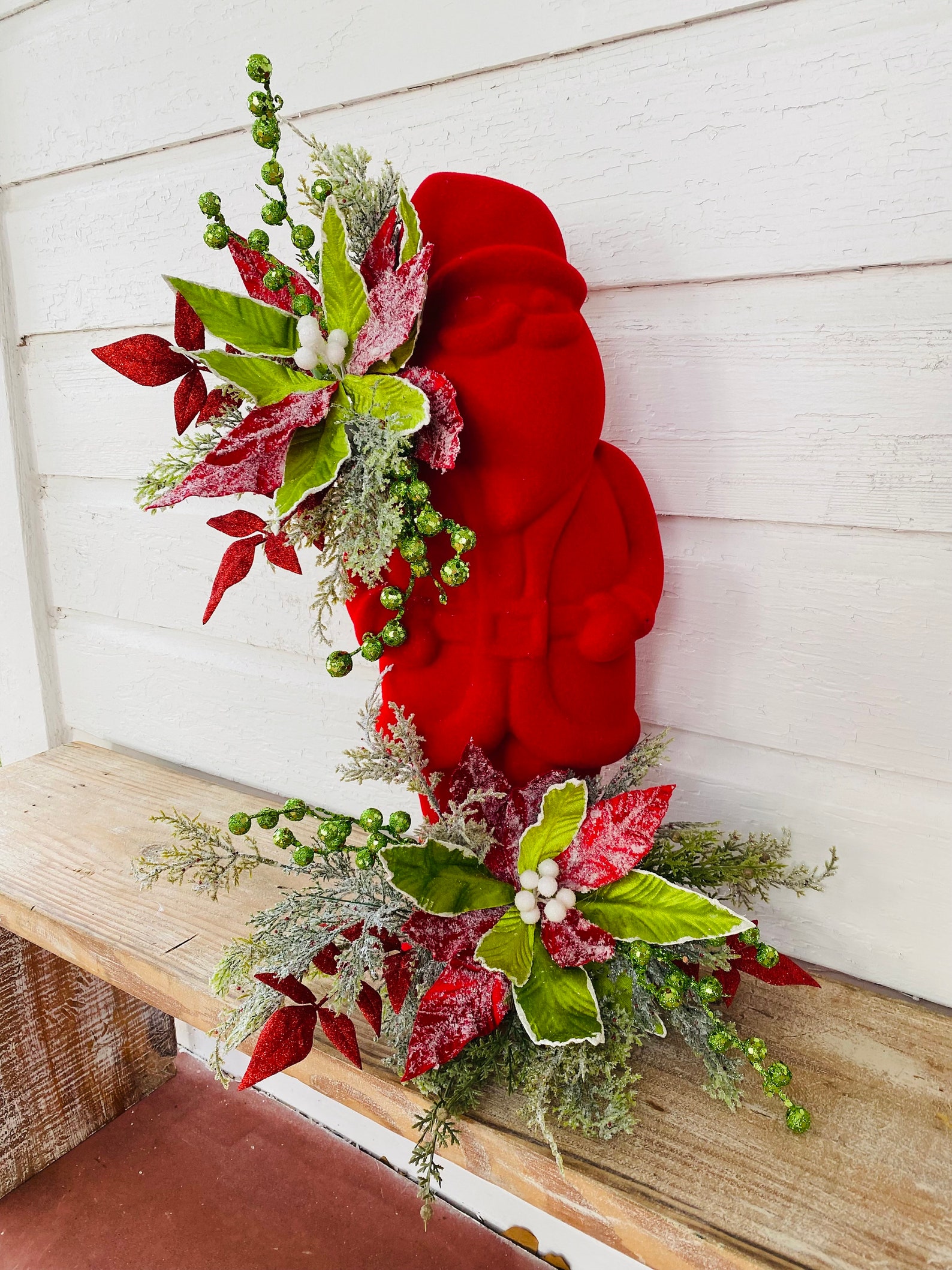 Christmas Santa Claus Centerpiece, Flocked Santa Centerpiece, Red and ...