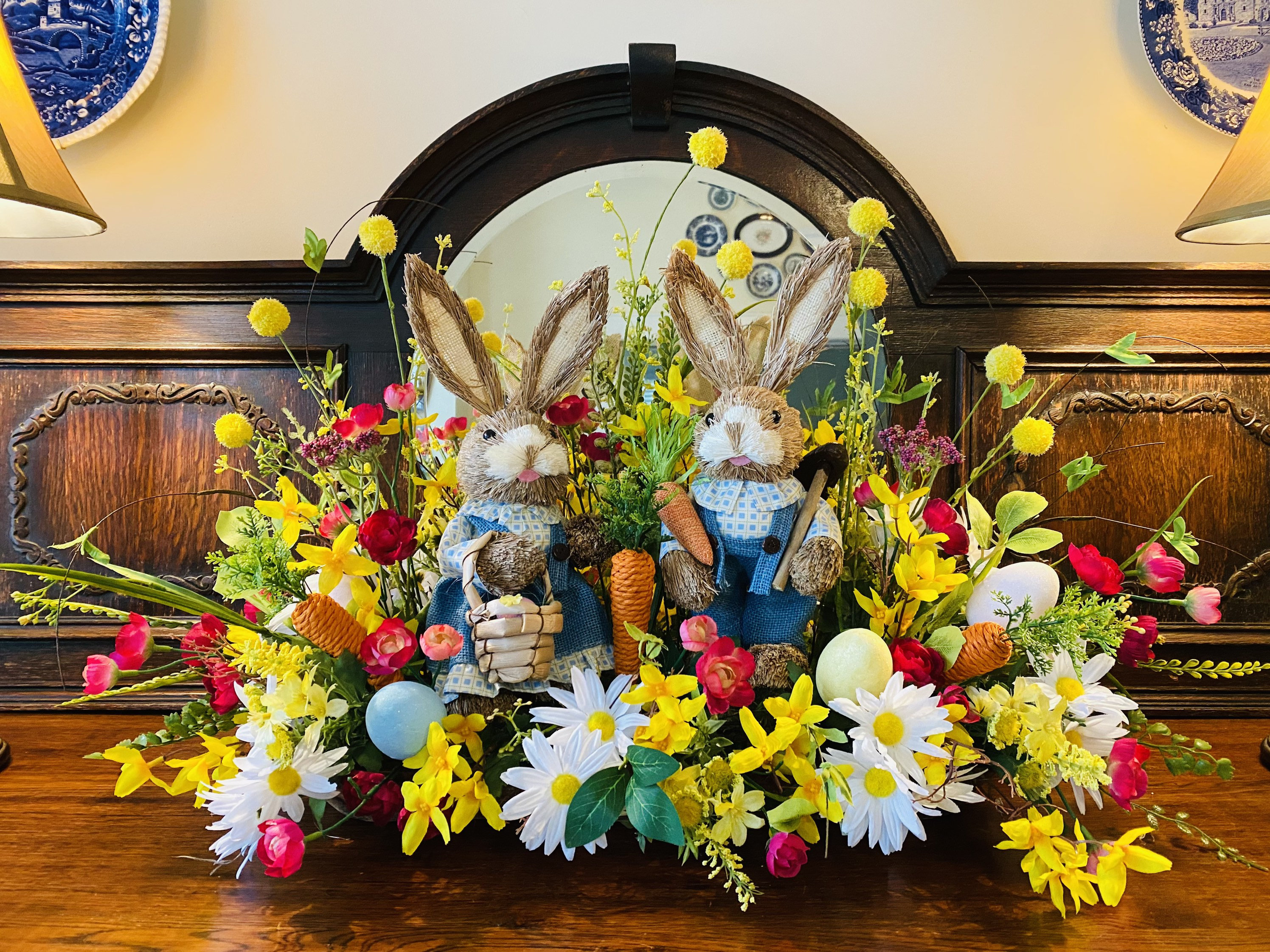 Easter Centerpiece, XL Easter Bunny Dough Bowl Arrangement, Large ...