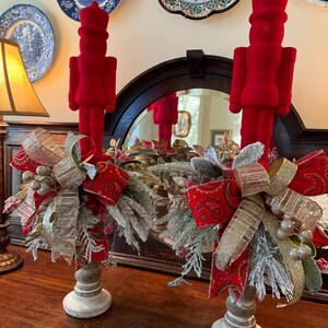 Christmas Centerpieces, Red Flocked Nutcracker Candlestick Arrangements ...