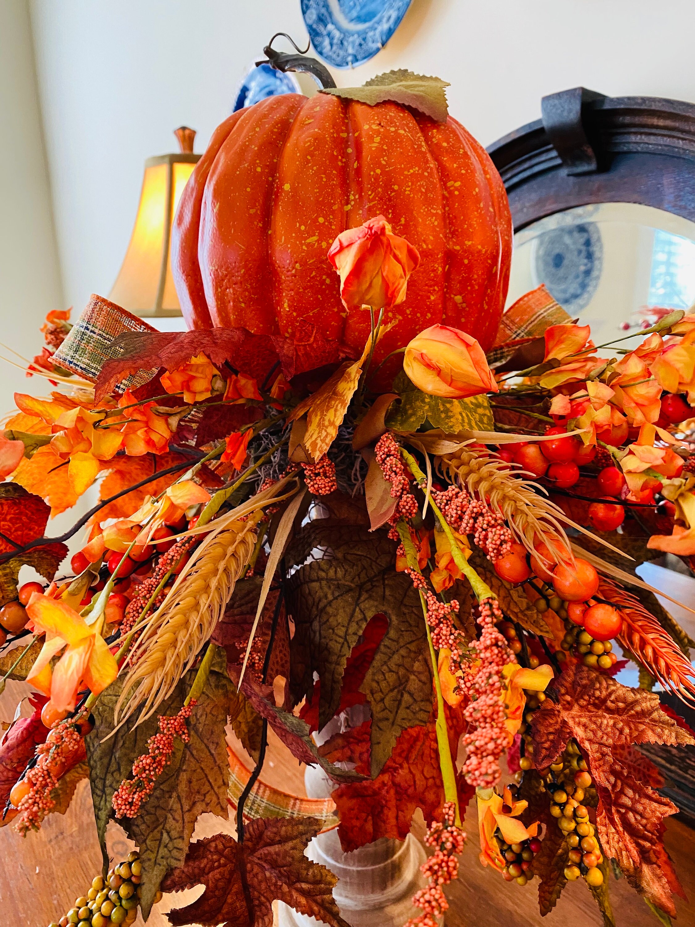 Fall Candlestick Centerpiece, Fall Pumpkin Centerpiece, Fall Tabletop ...