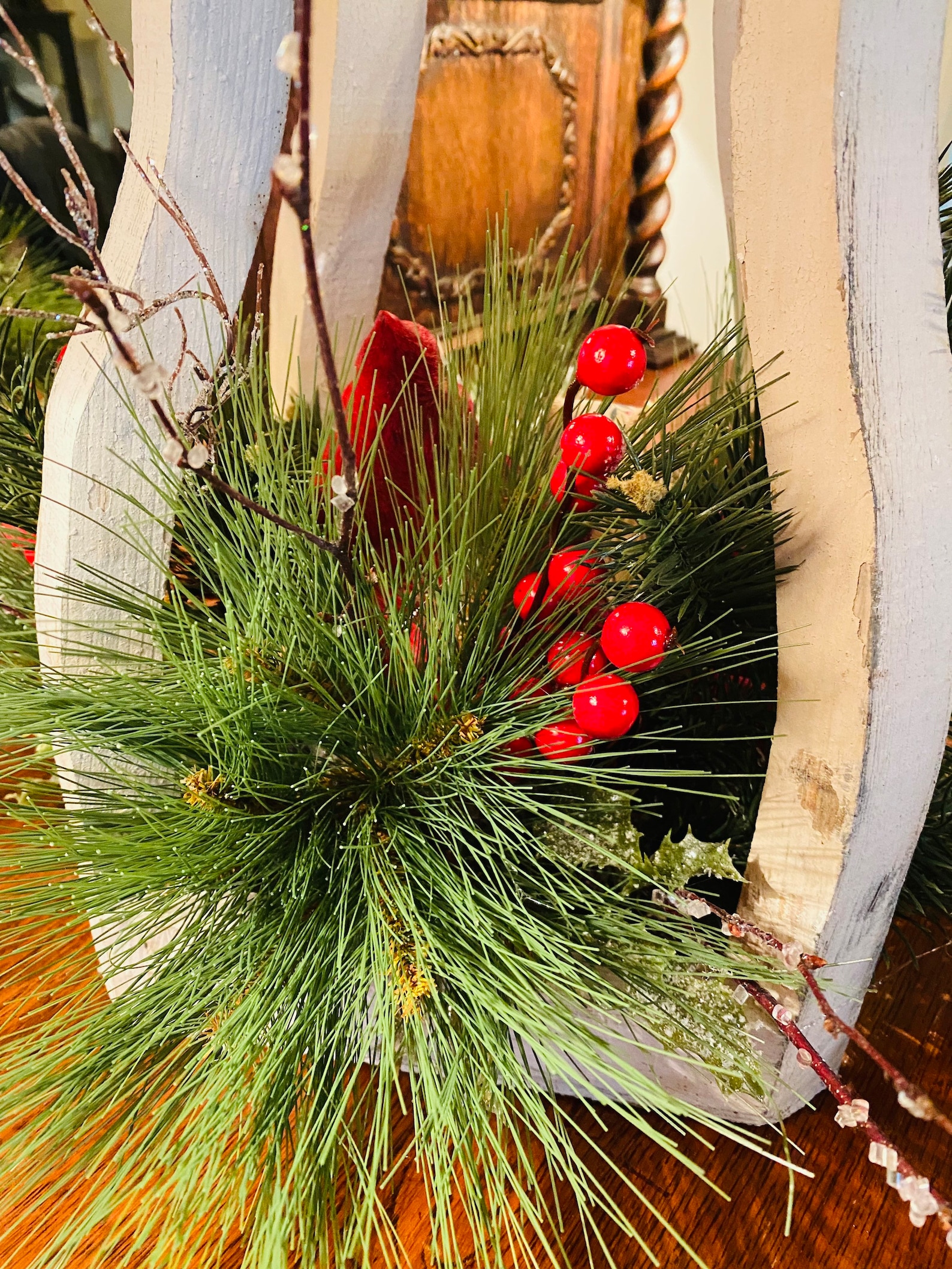 Cardinal Lantern Arrangement, Red Cardinal Centerpiece, Rustic Cardinal ...