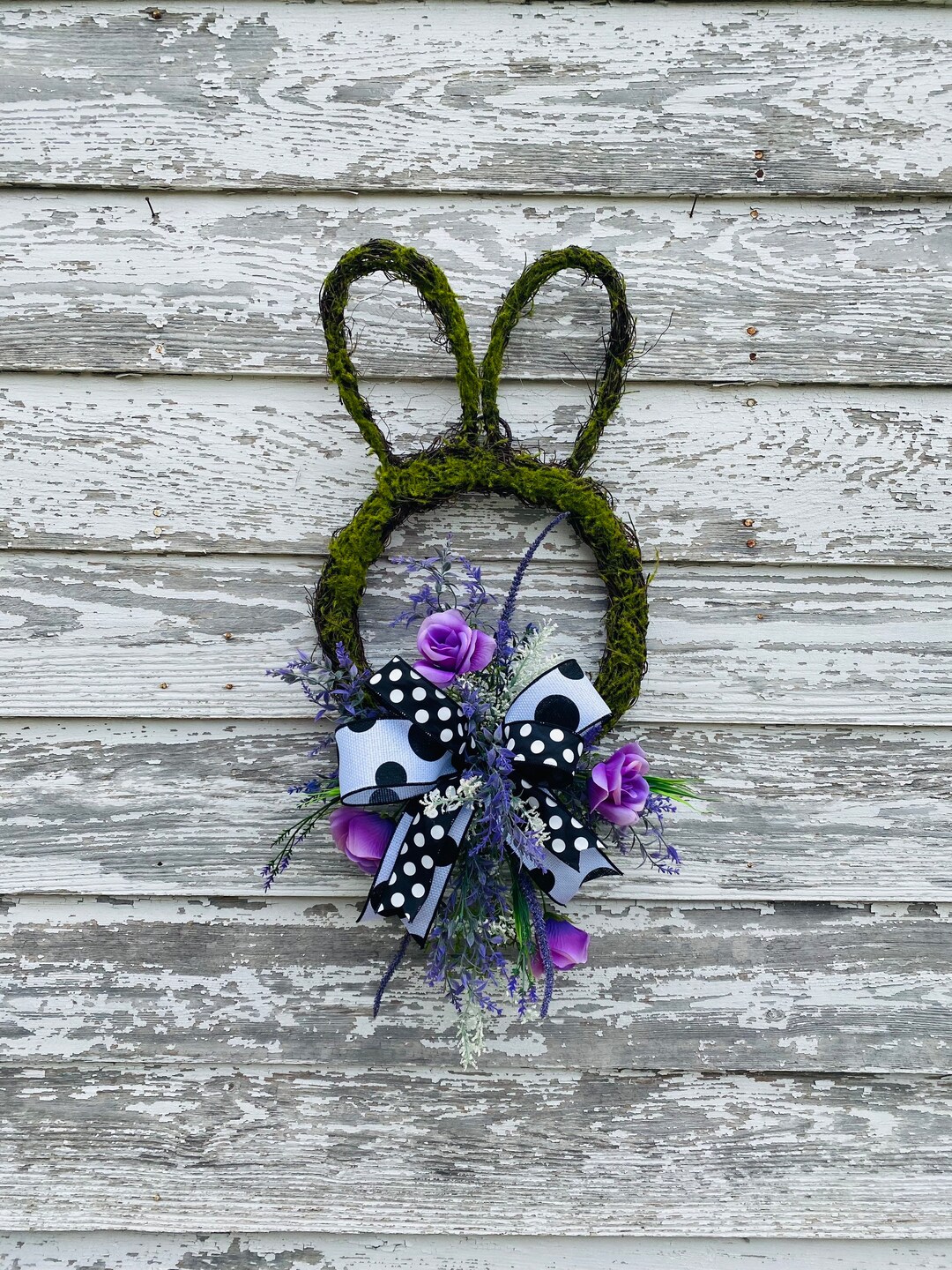 Easter Bunny Door Hanger, Moss Bunny Head Door Hanger, Easter Wreath ...