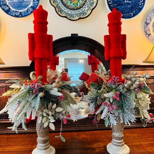 Christmas Centerpieces, Red Flocked Nutcracker Candlestick Arrangements ...