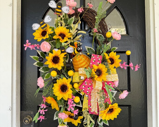 Bee Wreath, Bumble Bee Wreath, XL Bee Spring Wreath, Bee Front Door ...