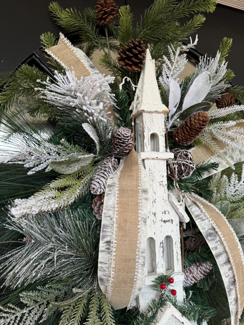 Winter Church Swag, Winter Lighted Church Wreath, Rustic Front Door ...